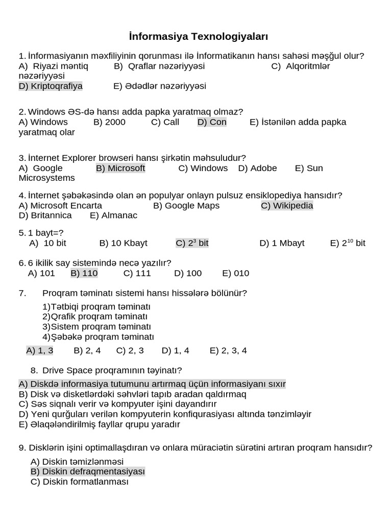 Informasiya Texnologiyaları | PDF