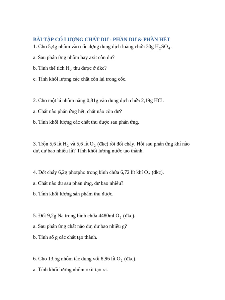 Bai Tap Chat Du Phan Du Phan Het | PDF