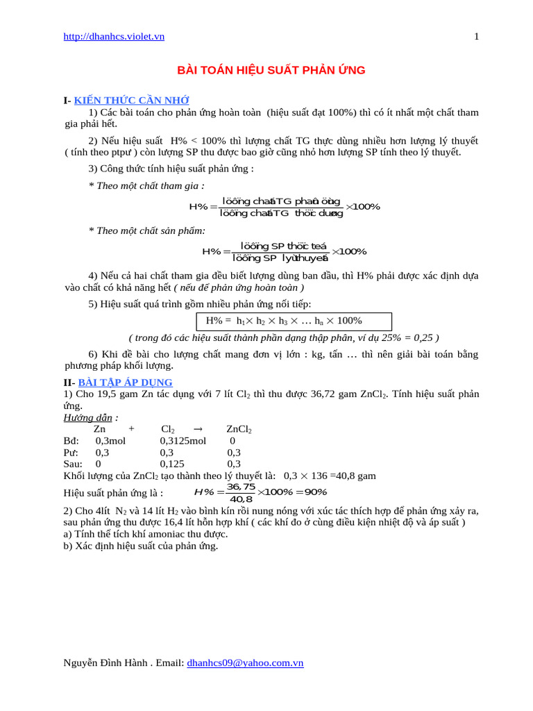 Bai toan Hieu suat phan ung | PDF
