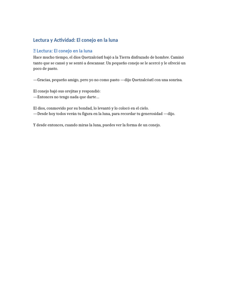 Actividad El Conejo en La Luna | PDF