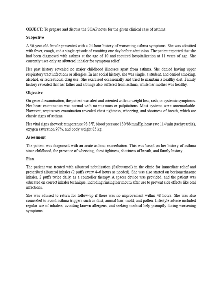 Asthma SOAP Notes: Case Study Analysis | PDF