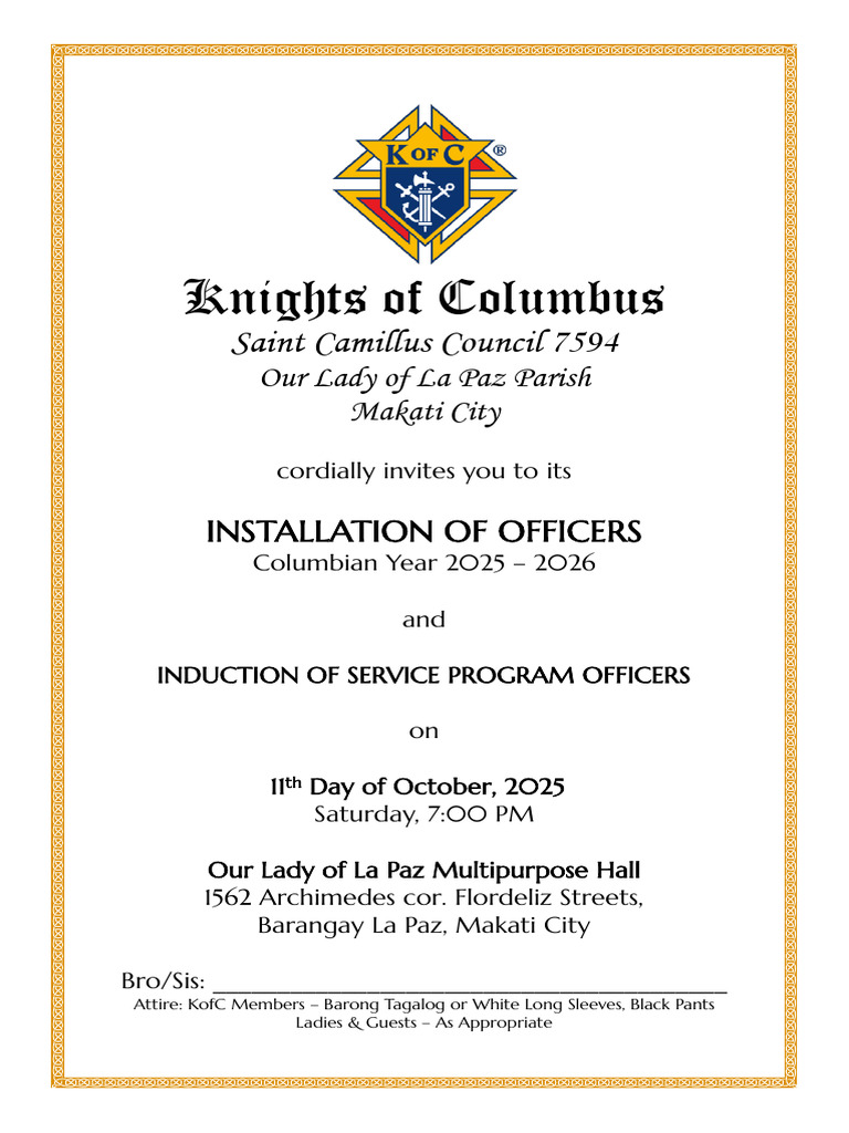 Installation of KofC Officers 2025-2026 | PDF
