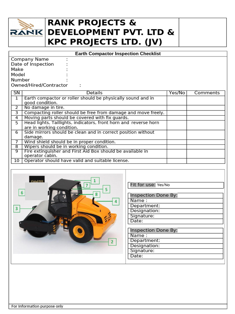 Earth Compactor Roller Inspection Checklist | PDF