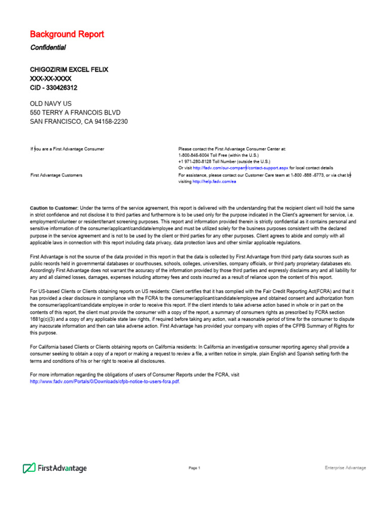 Confidential Background Report Summary | PDF | Credit Score | Credit ...