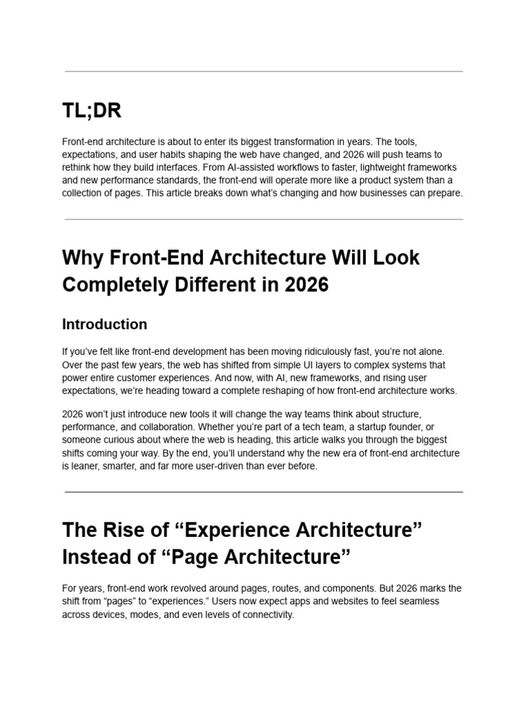 Front-End Architecture 2026 - What's Changing & Why It Matters | PDF ...