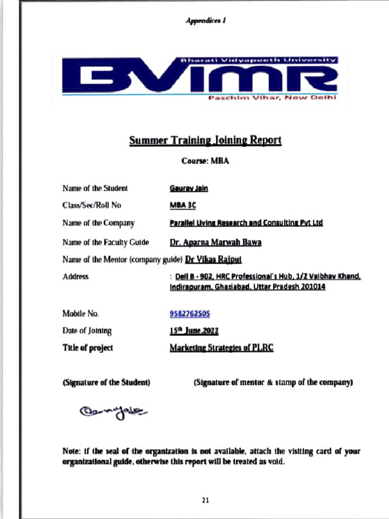 Summer Training Joining Report | PDF