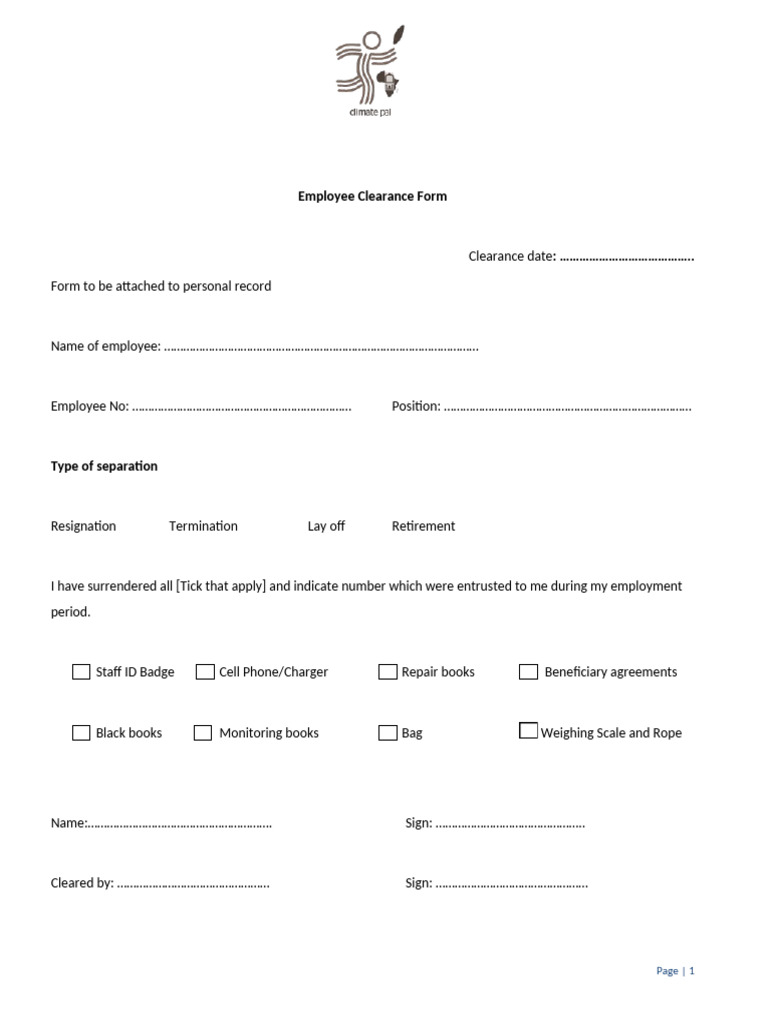 Climate Pal LTD Clearance Form (Iguna) | PDF