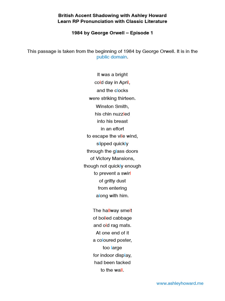 01 British Accent Training - 1984 by George Orwell - Part 1 - RP ...
