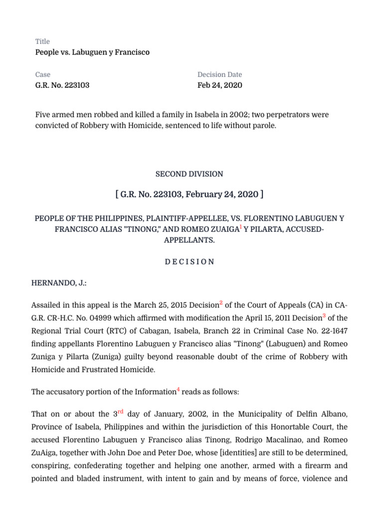 Isabela Robbery with Homicide Case Summary | PDF | Robbery | Homicide