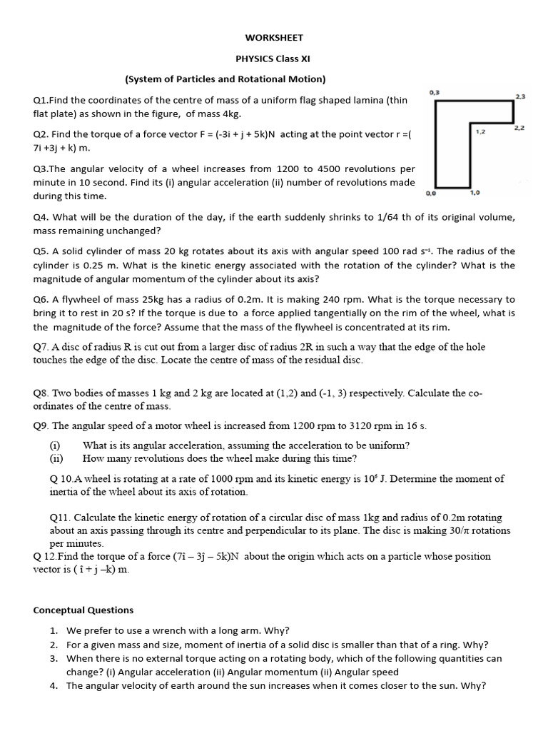 Physics Worksheet: Center of Mass & Torque | PDF | Rotation Around A ...