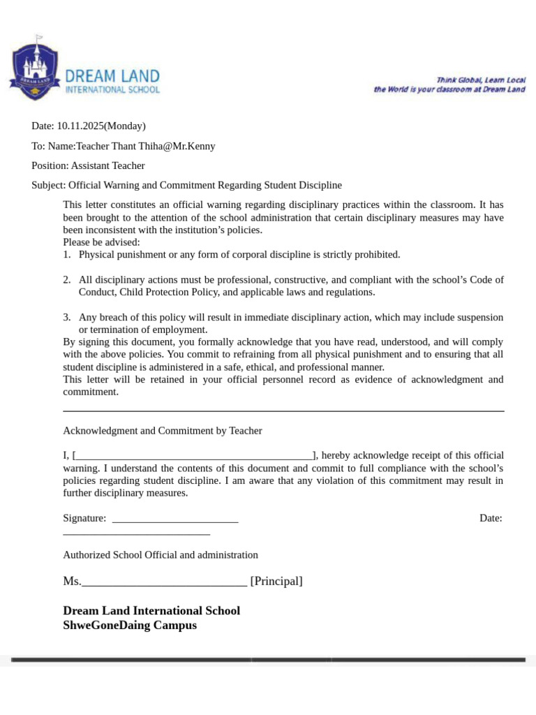 Official Warning on Student Discipline | PDF