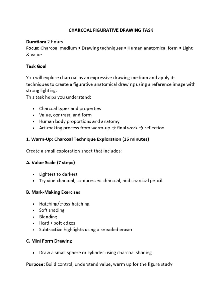 Charcoal Figurative Drawing Task | PDF | Drawing