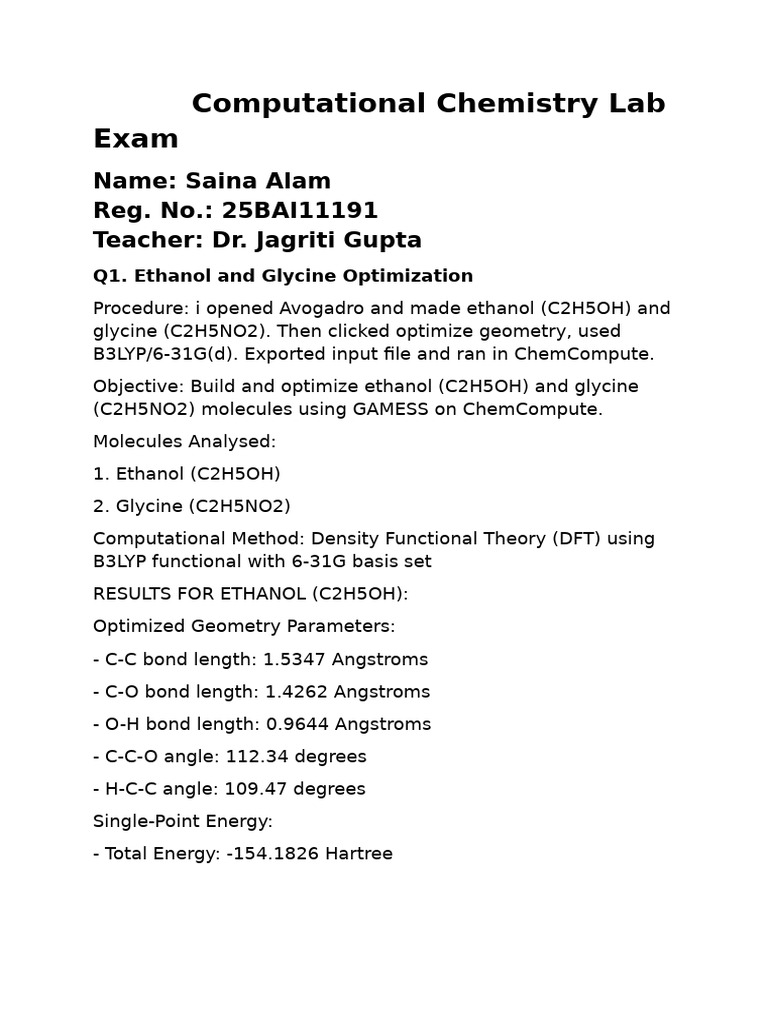 Computational Chemistry Lab Exam Results | PDF | Molecular Orbital ...