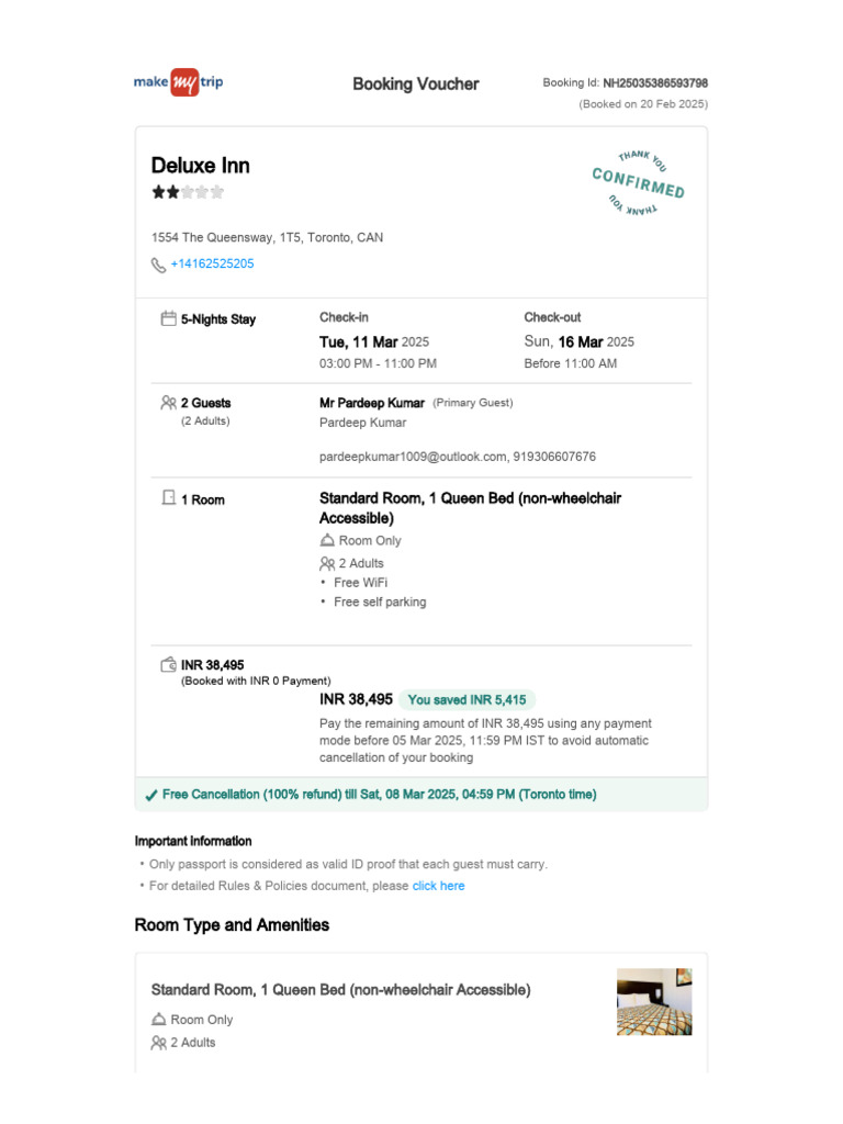 Standard Queen Room Booking Details | PDF | Credit Card