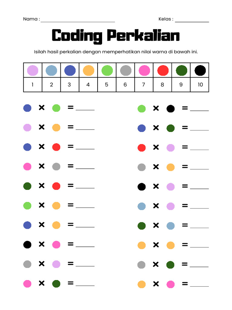 Latihan Perkalian Warna Kelas 1 | PDF