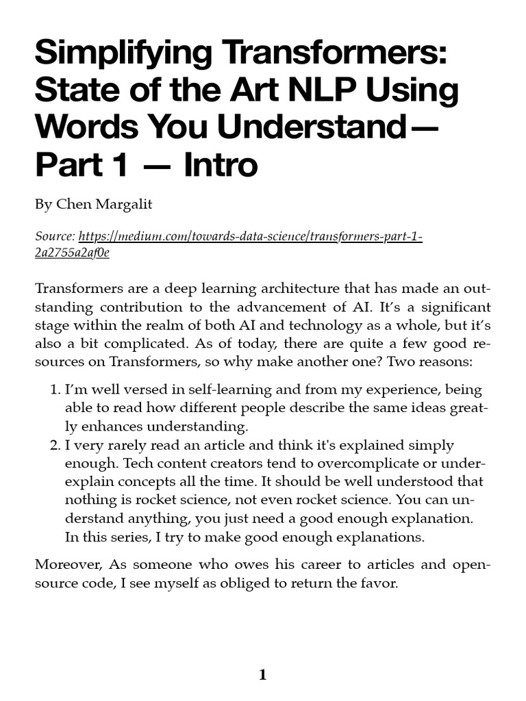 Simplifying Transformers State of The Art NLP Using Words You ...