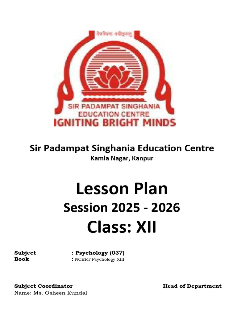 CL 12 Lesson Plan Psychology 2025 26 | PDF | Mental Disorder ...