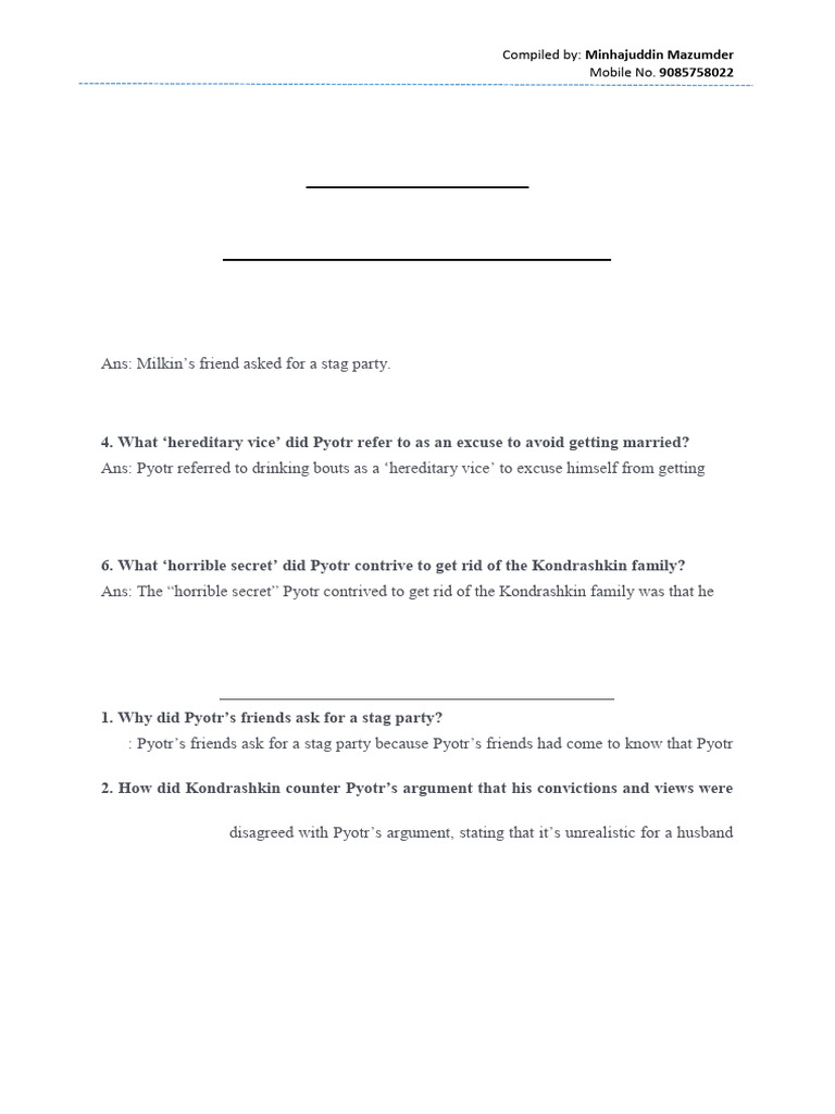 Chekhov's "The Suitor" Q&A Guide | PDF