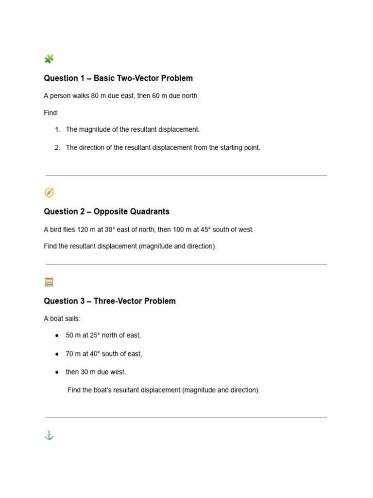 Resultant Displacement Vector Problems | PDF