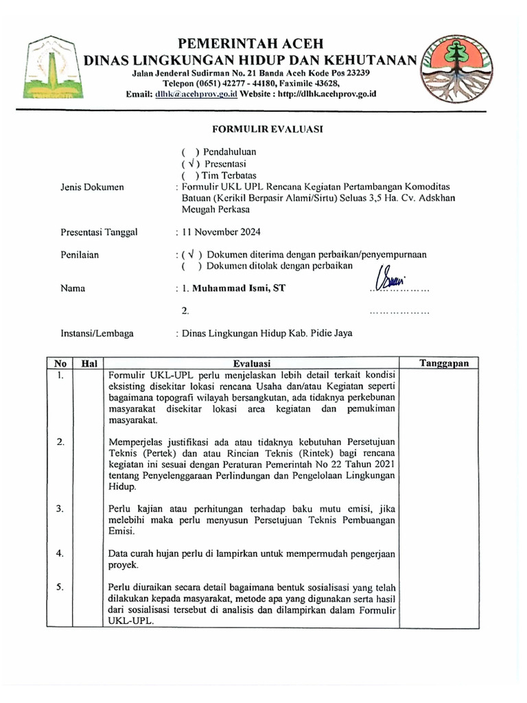 Formulir Evaluasi CV. Adskhan Meugah Perkasa | PDF
