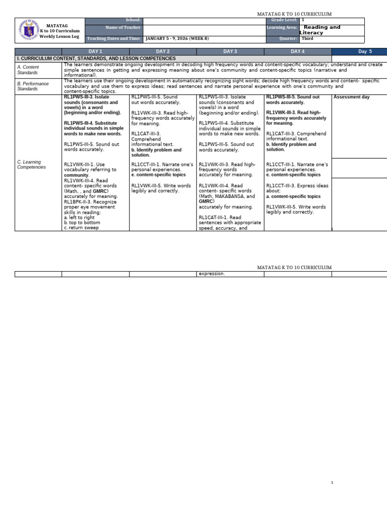 K to 10 Reading Lesson Plan | PDF | Reading Comprehension | Writing