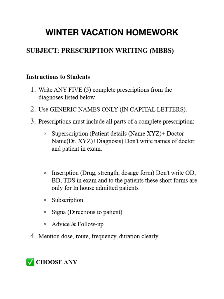 Assignment Winter Vacation | PDF | Prescription Drugs | Medical Specialties