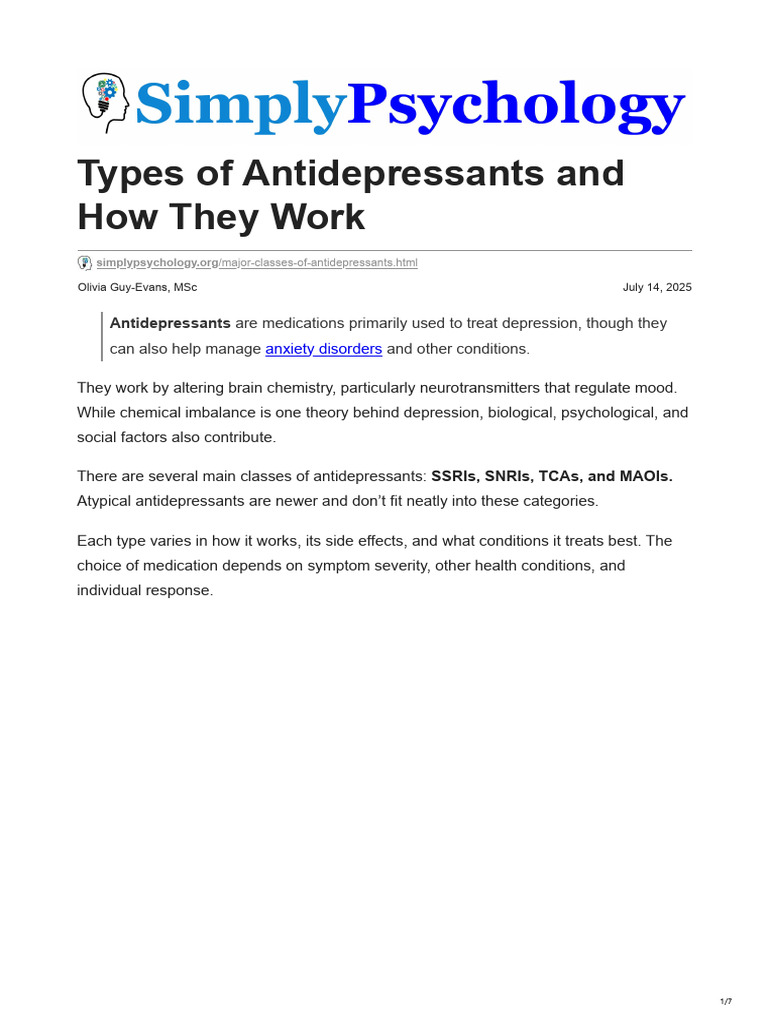 Understanding Antidepressant Types and Functions | PDF | Antidepressant ...