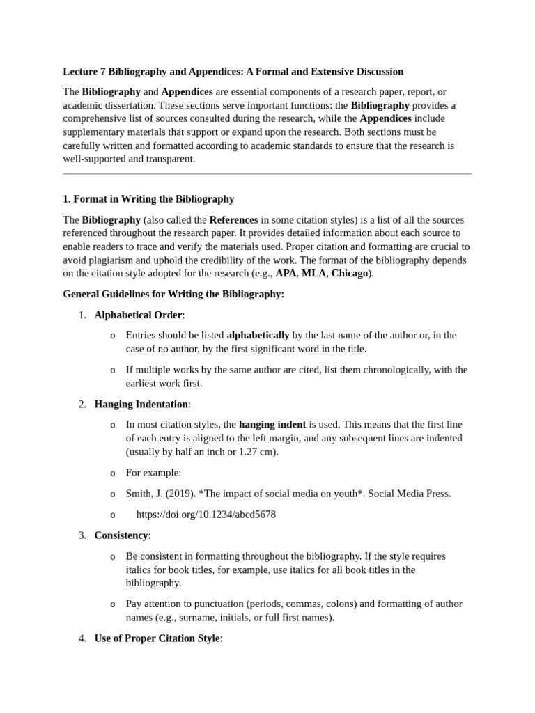 Lecture 7 Bibliography and Appendices | PDF | Citation | Apa Style