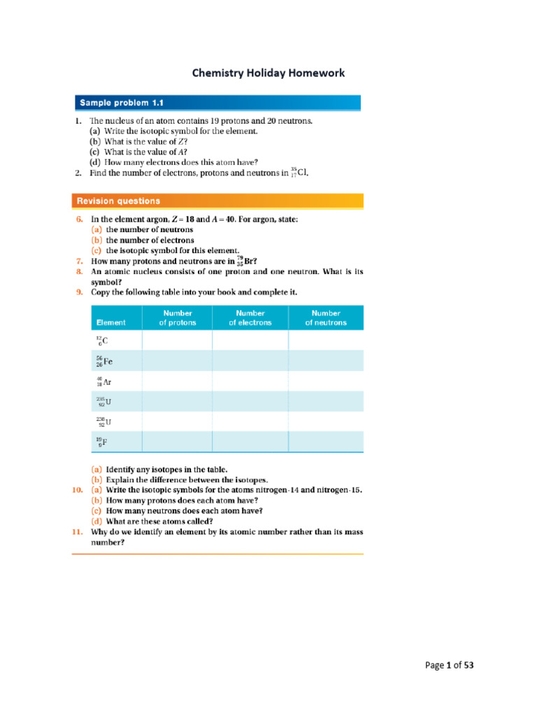 MYP 5 Chemistry-Holiday Homework - Copy 2 | PDF