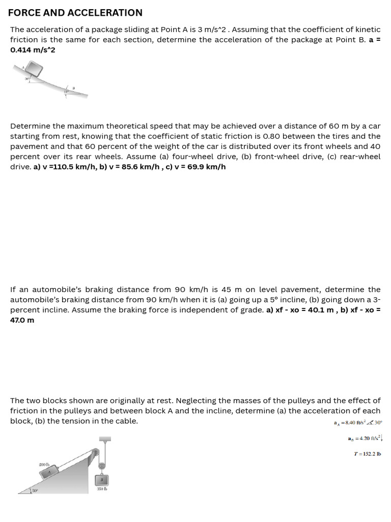 Force and Acceleration Calculations | PDF | Friction | Force