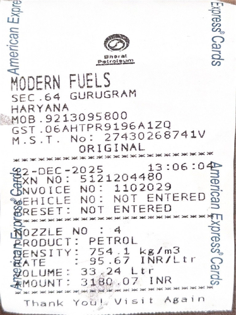 Petrol Bill 12:12:2025 3180-07 5121204480 | PDF