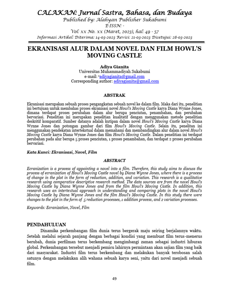 Ekranisasi Novel dan Film Howl's Castle | PDF