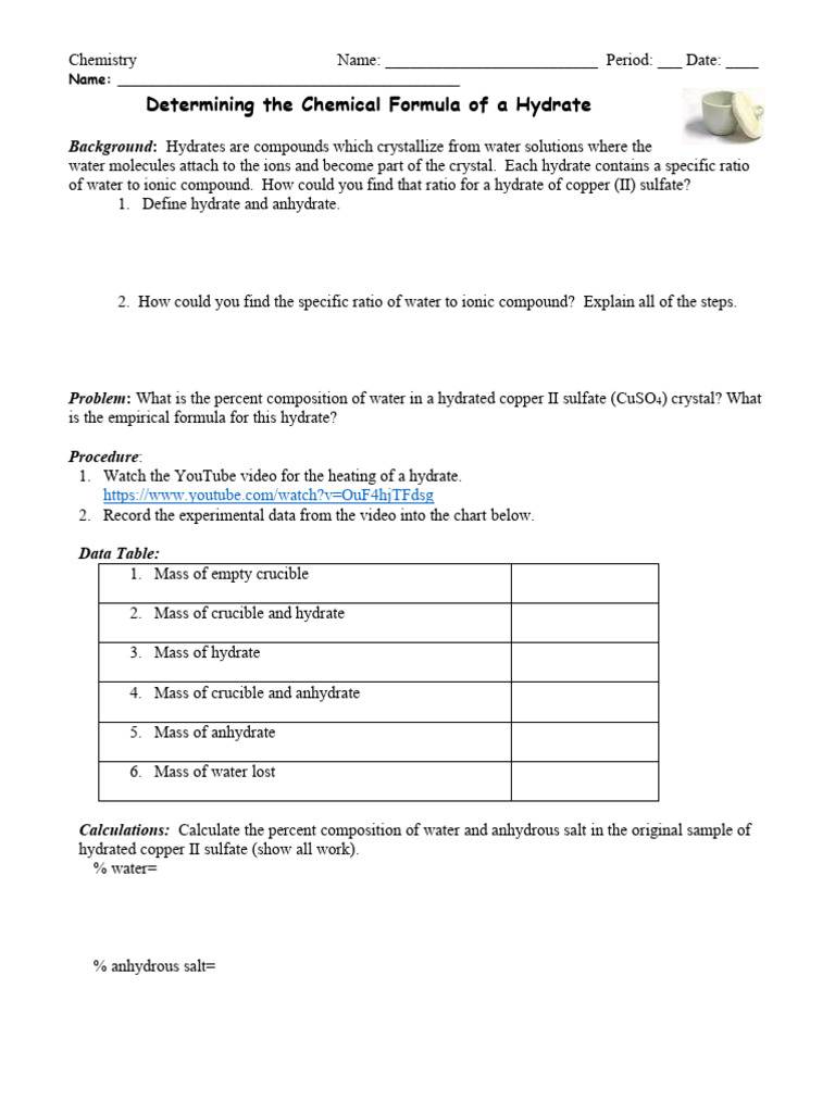 Hydrate Lab 2020ChemistryAbsent Students | PDF