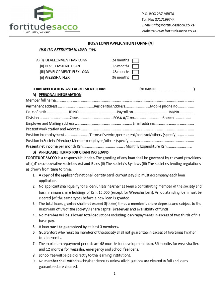 Bosa Loan Form A - TSC 2025 | PDF | Loans | Interest