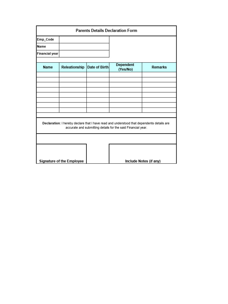 Dependants Declaration Form | PDF