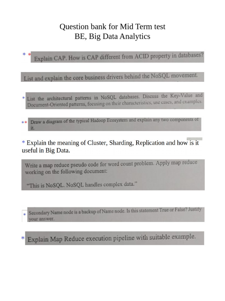 QuestionBank BE BDA MidTermTest | PDF