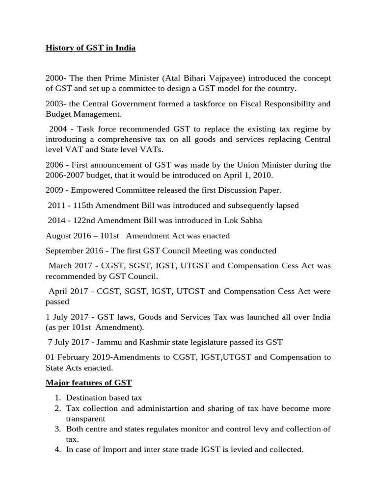 History and Features of GST in India | PDF