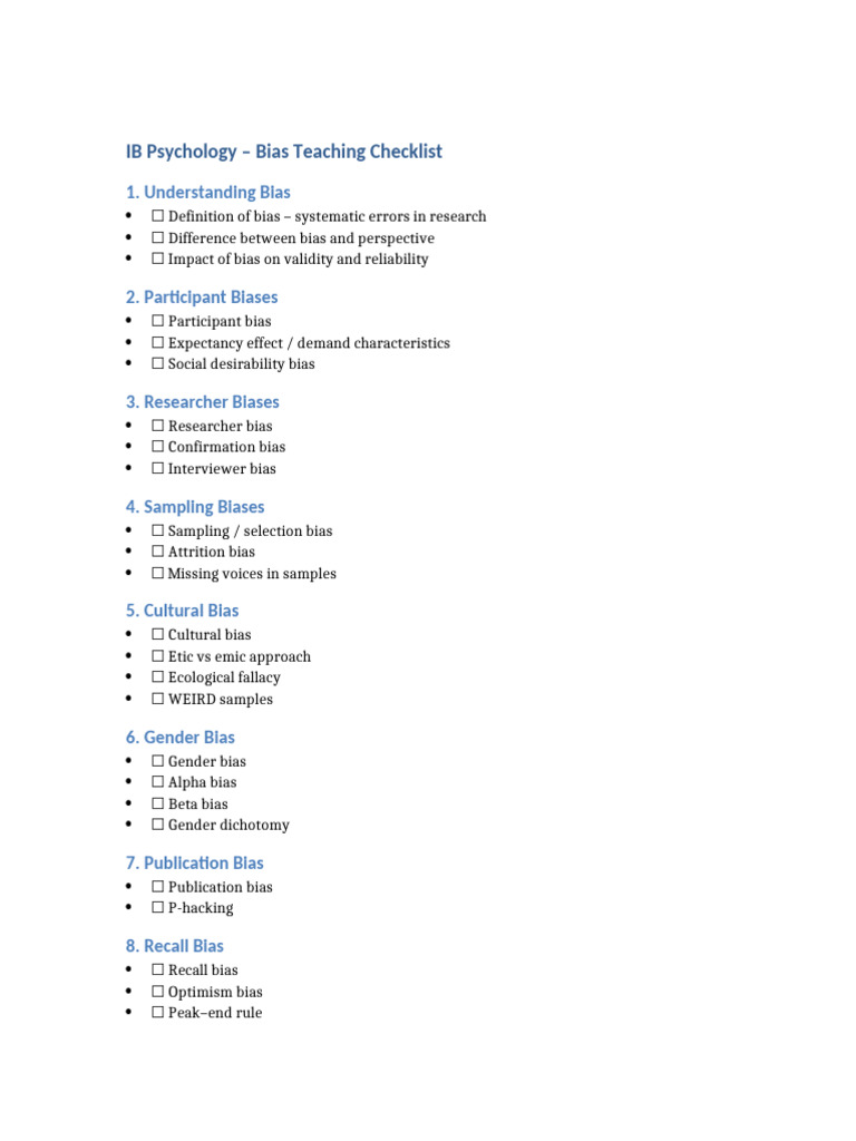 IB Psychology Bias Teaching Guide | PDF