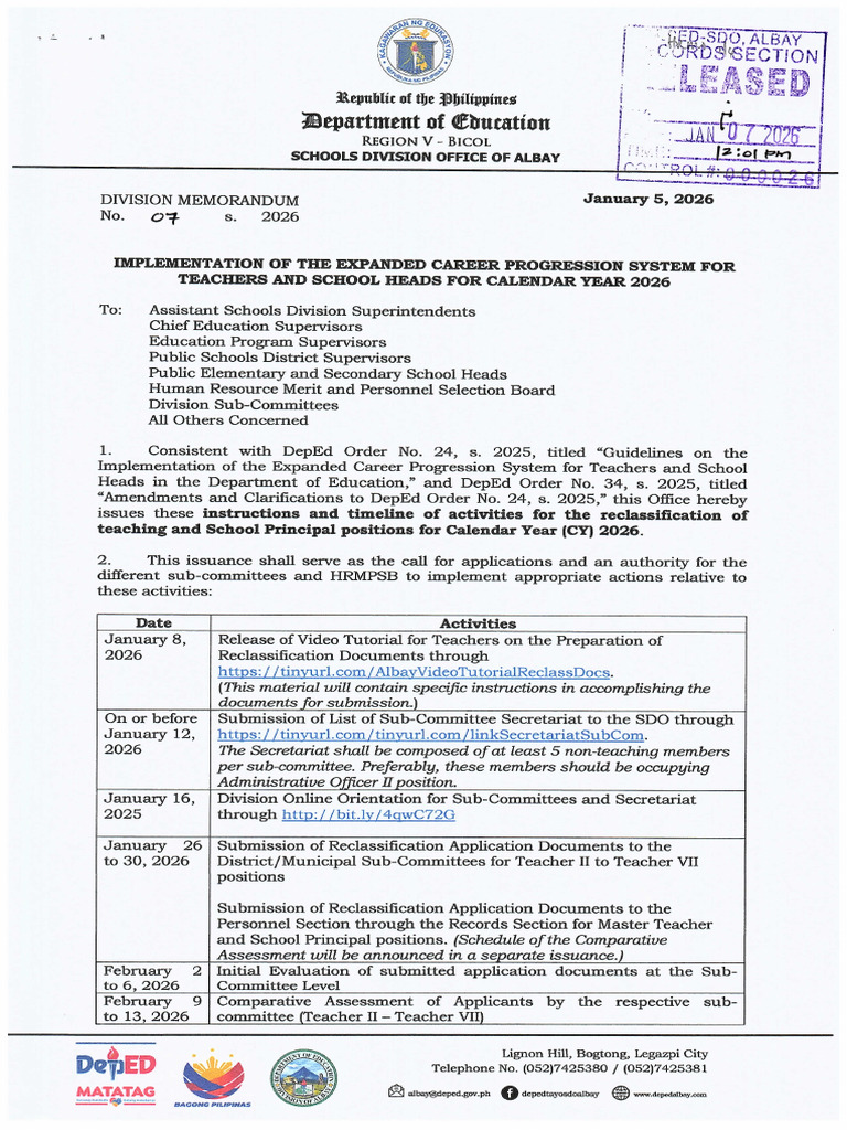 DM 007 S. 2026 Implementation of The Expanded Career Progression System ...