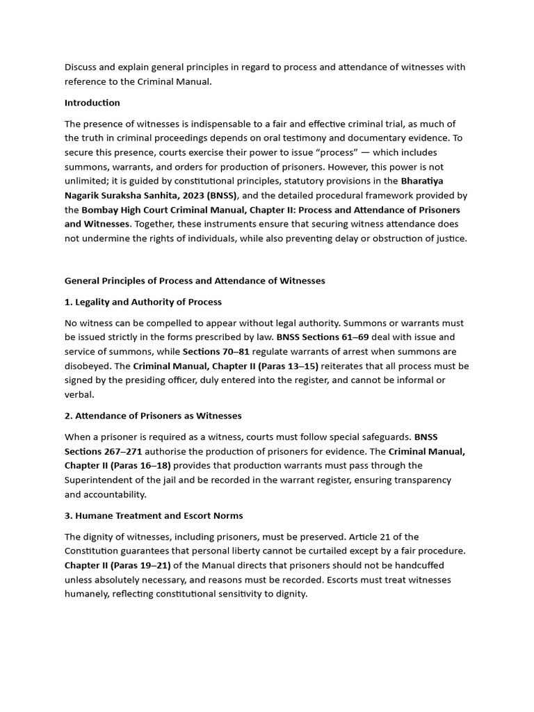 Principles of Witness Attendance in Trials | PDF | Witness | Summons