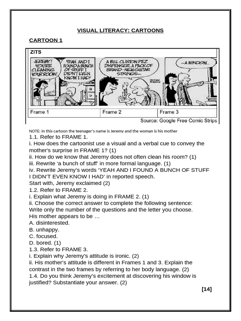 Visual Literacy - Cartoons Activity | PDF | Cartoon | Communication