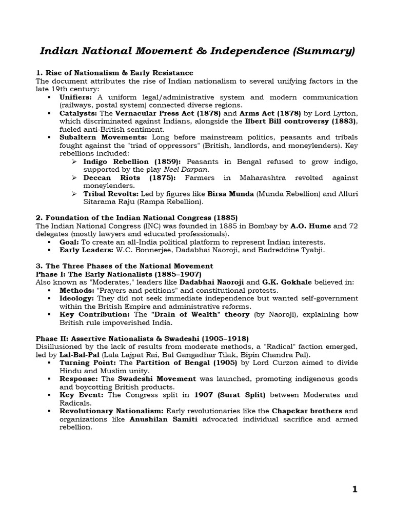 Indian National Movement Overview | PDF | Independence Movements ...