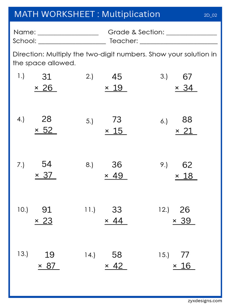 Two-Digit Multiplication Worksheet | PDF