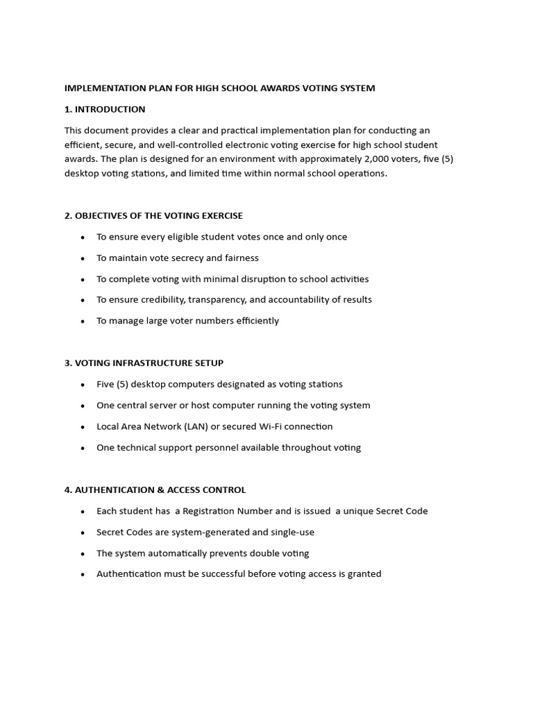 Implementation Plan For High School Awards Voting System | PDF | Access ...
