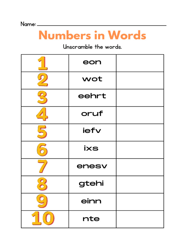 Simple Numbers in Words Worksheet | PDF