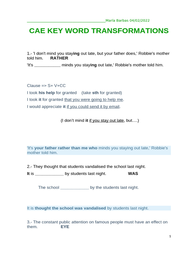 Cae Key Word Transformations - 1 | PDF