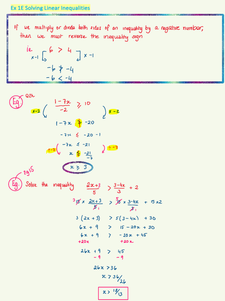 Ex 1E Solving Linear Inequalities | PDF