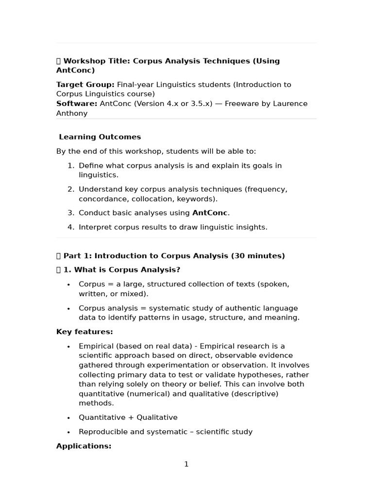 Skbe3313 Workshop Notes On Corpus Analysis | PDF | Linguistics | Analysis