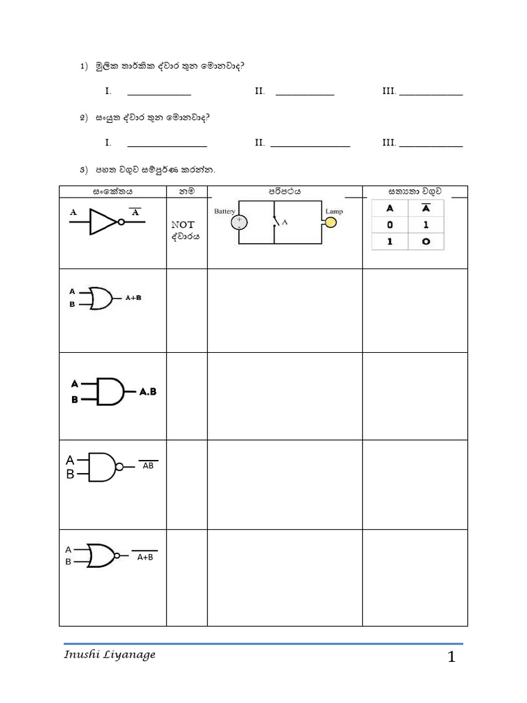Logic Gates Revision Tute SM | PDF