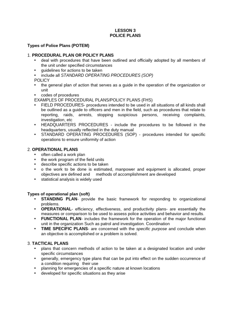 Prelim Lesson 3 Police Plans | PDF | Police | Crimes